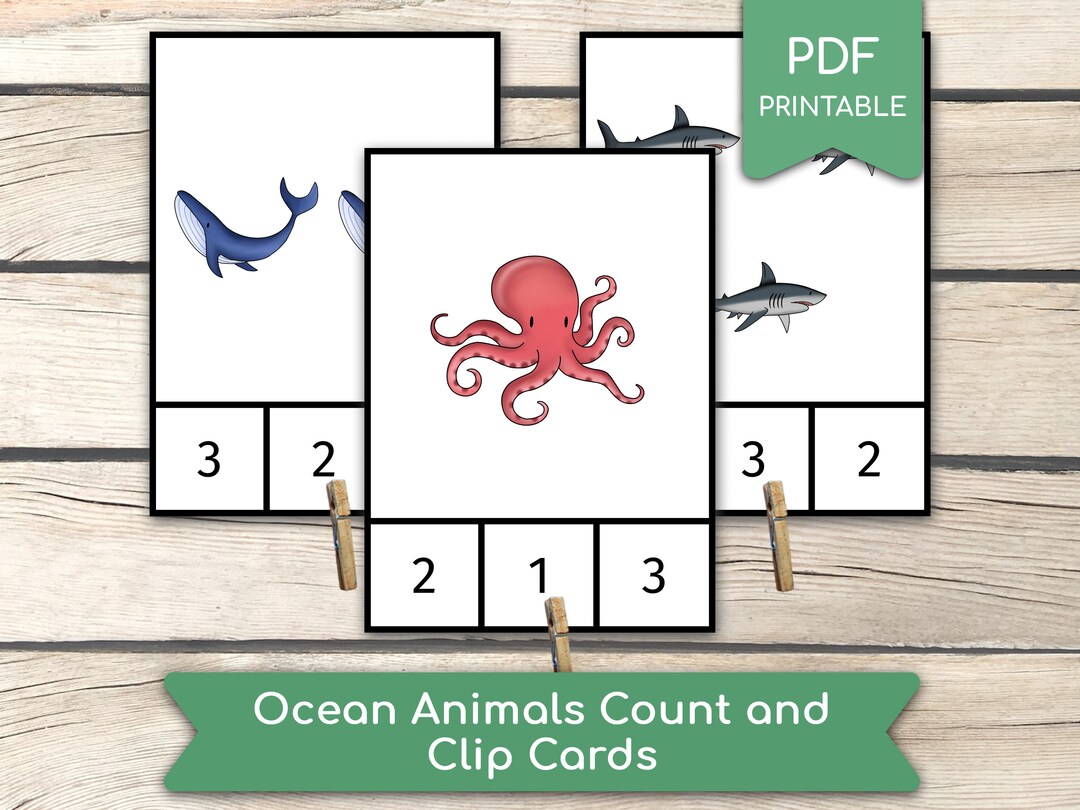 Counting Ocean Animals 1 to 10 Montessori Cards Preschool Counting ...