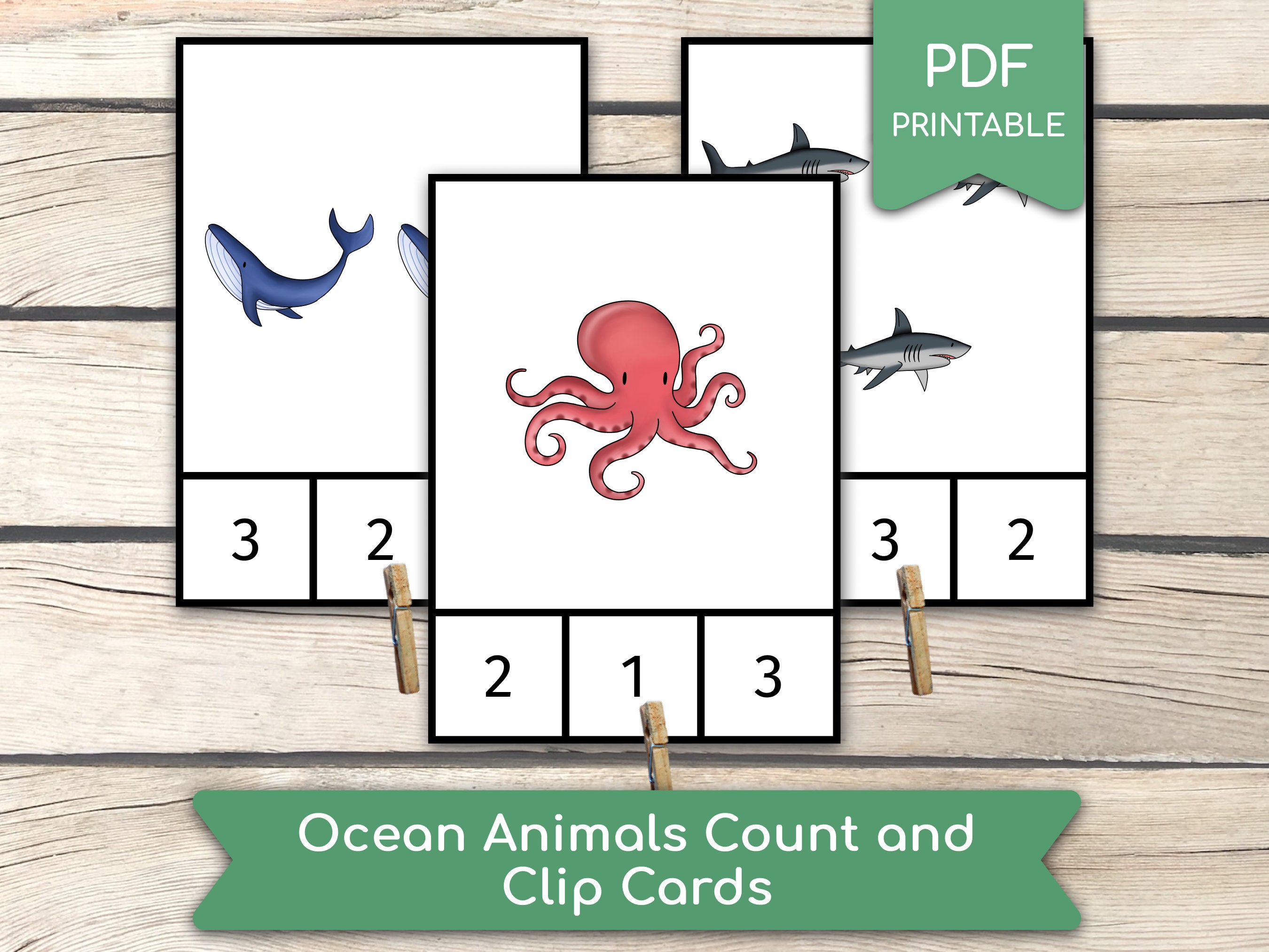 Counting Ocean Animals 1 to 10 Montessori Cards Preschool Counting ...