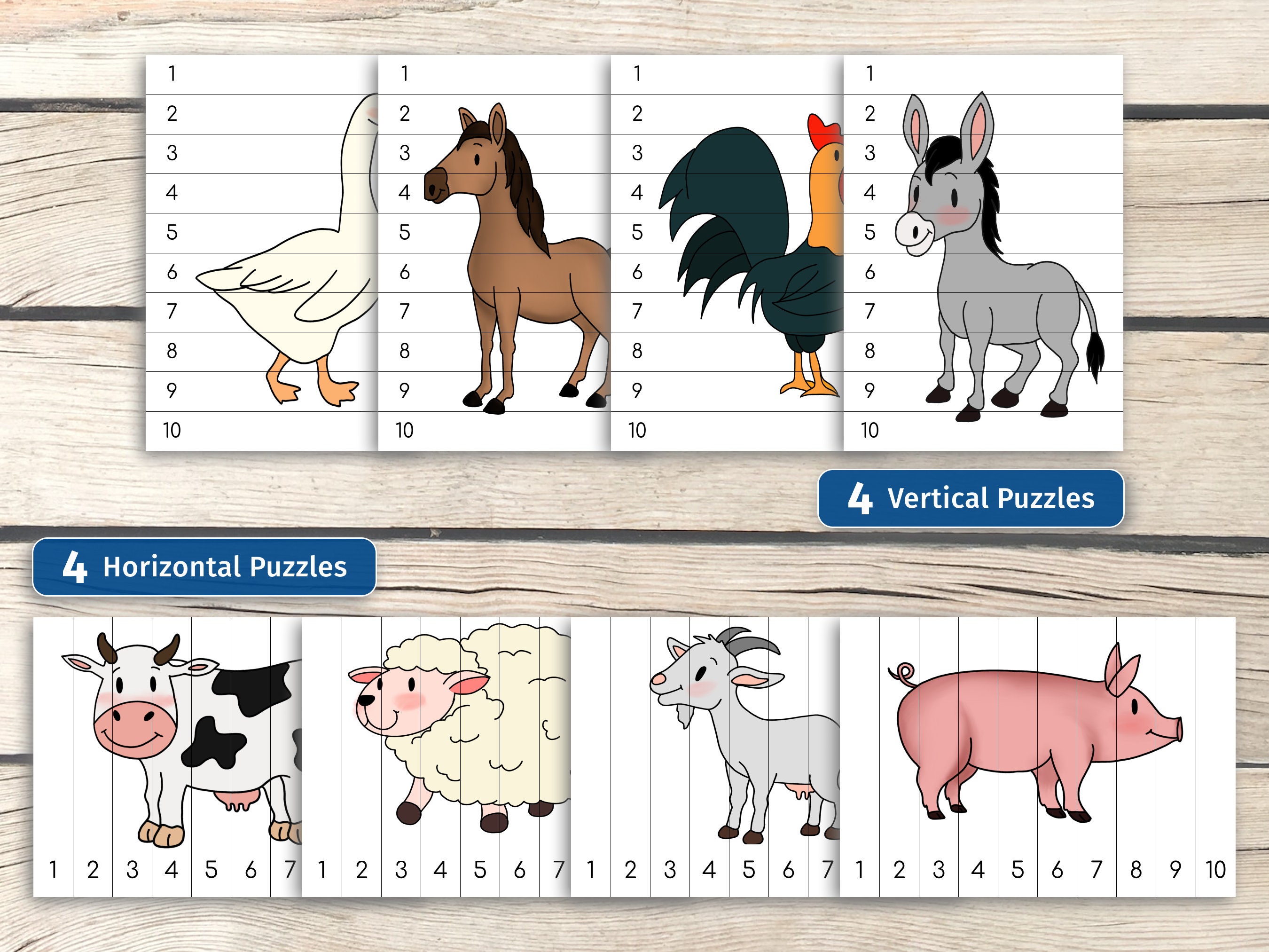 Farm Animals 1-10 Puzzles, Farm Animals Activity, Farm Animals Puzzles ...