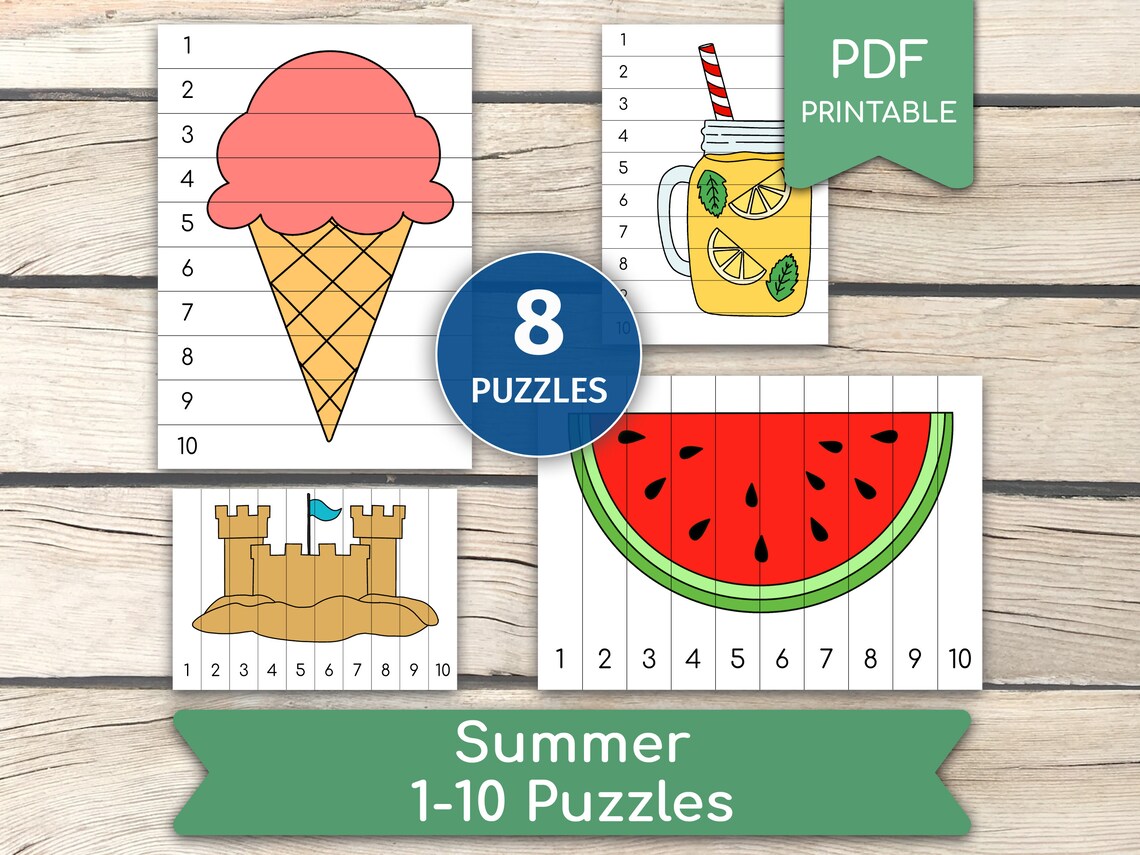 Summer 1-10 Puzzles, Summer Activity, Summer Number Puzzles, Puzzles ...