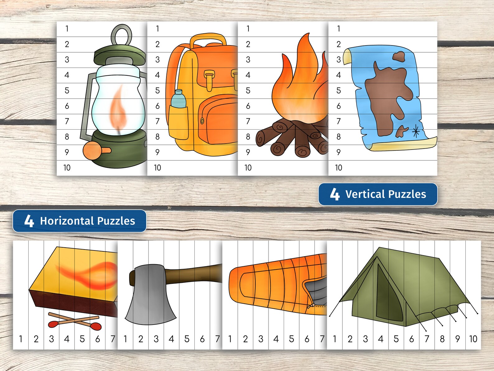 Camping Number Puzzles: Kids' Activity, Number Sequence (PDF Printables ...