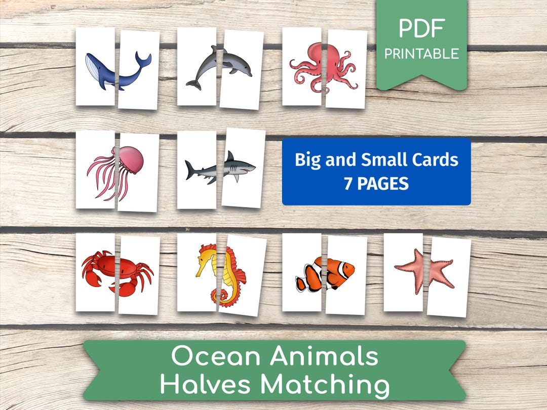 Ocean Animals Halves Matching Game: Preschool Learning Activity (PDF ...