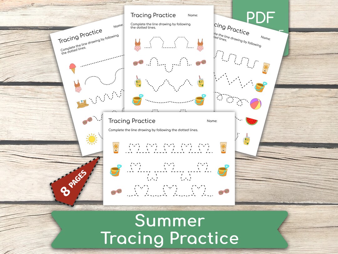Summer Pre-writing Activities • 8 Pages, Preschool Line Tracing ...