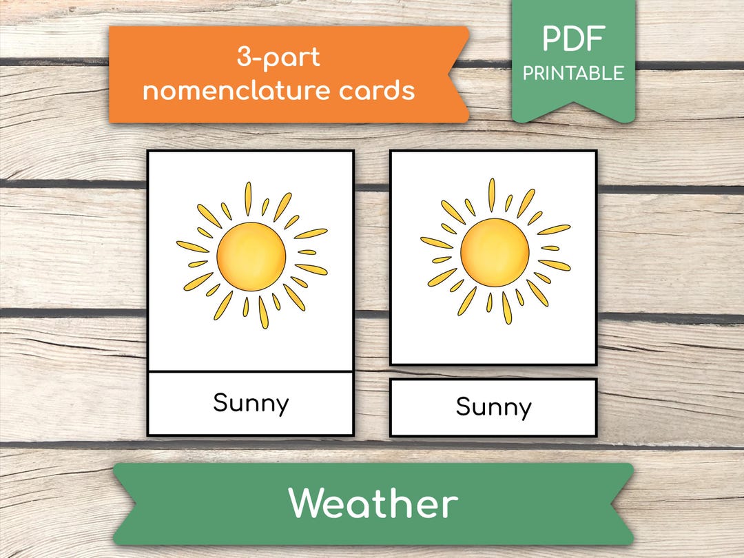 Weather • 10 Weather Montessori Cards, Weather for Preschool, 3-part ...