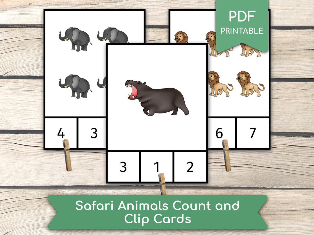 Counting Safari Animals 1 to 10 Montessori Cards Preschool Counting ...