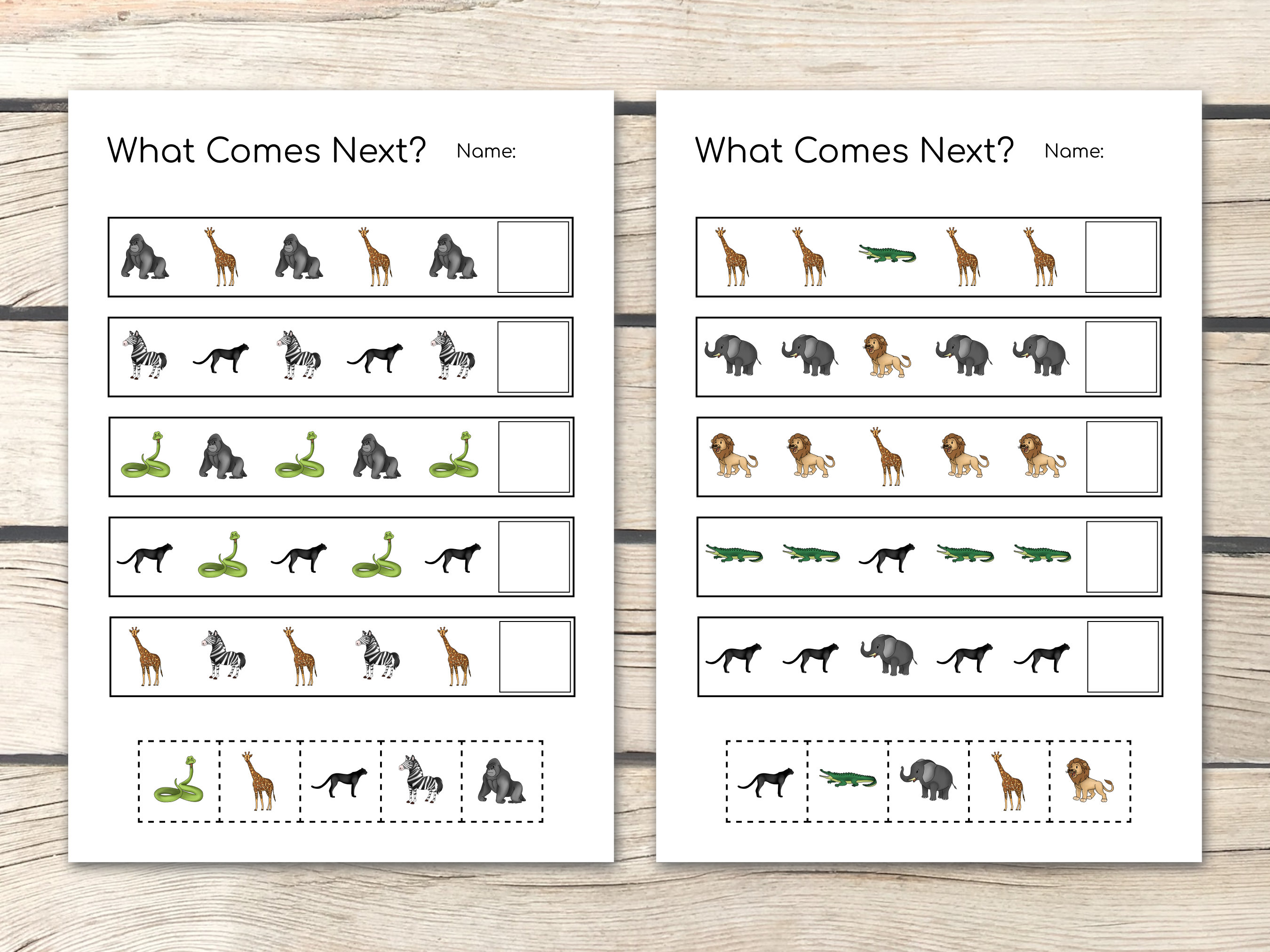 Safari Animals Pattern Worksheet: Preschool Activity (PDF Printables ...