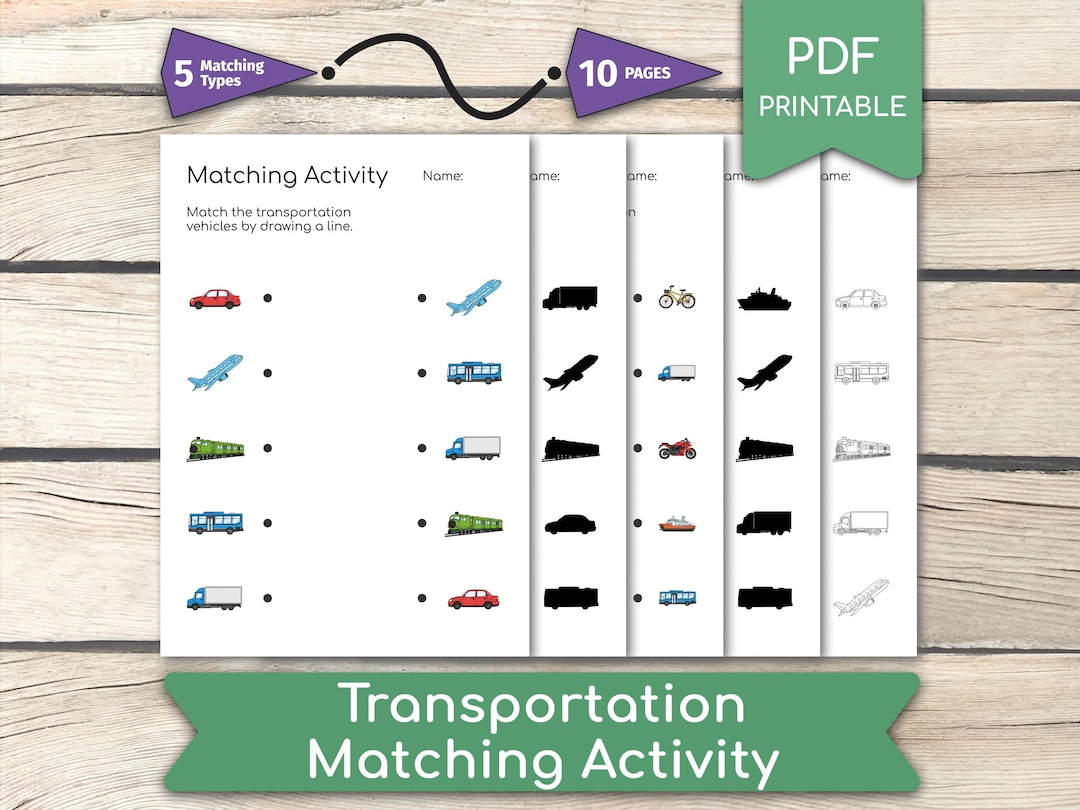 Transportation Matching Activity: Preschool Learning Worksheet (PDF ...