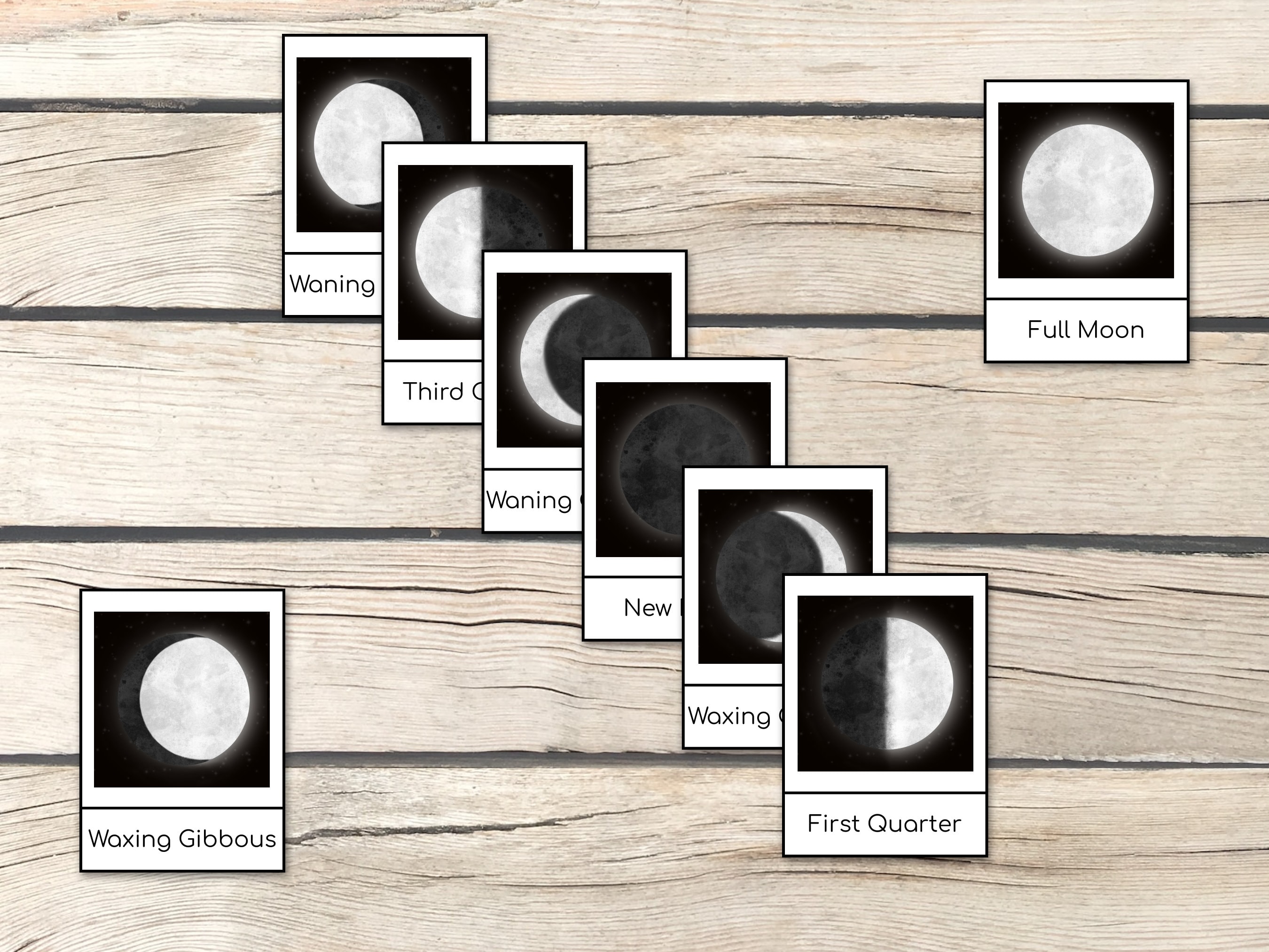 Moon Phases 3-part Cards: Montessori Flashcards (PDF Printables) - Etsy