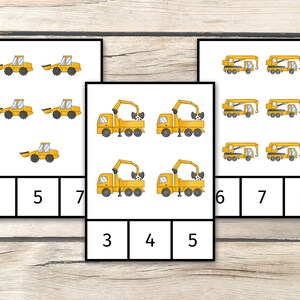 Counting Construction Vehicles 1 to 10 Montessori Cards Preschool ...