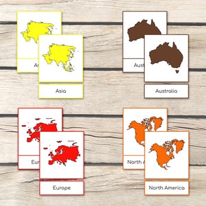 Continents Montessori Cards, Continents Cards, 3-part Cards ...