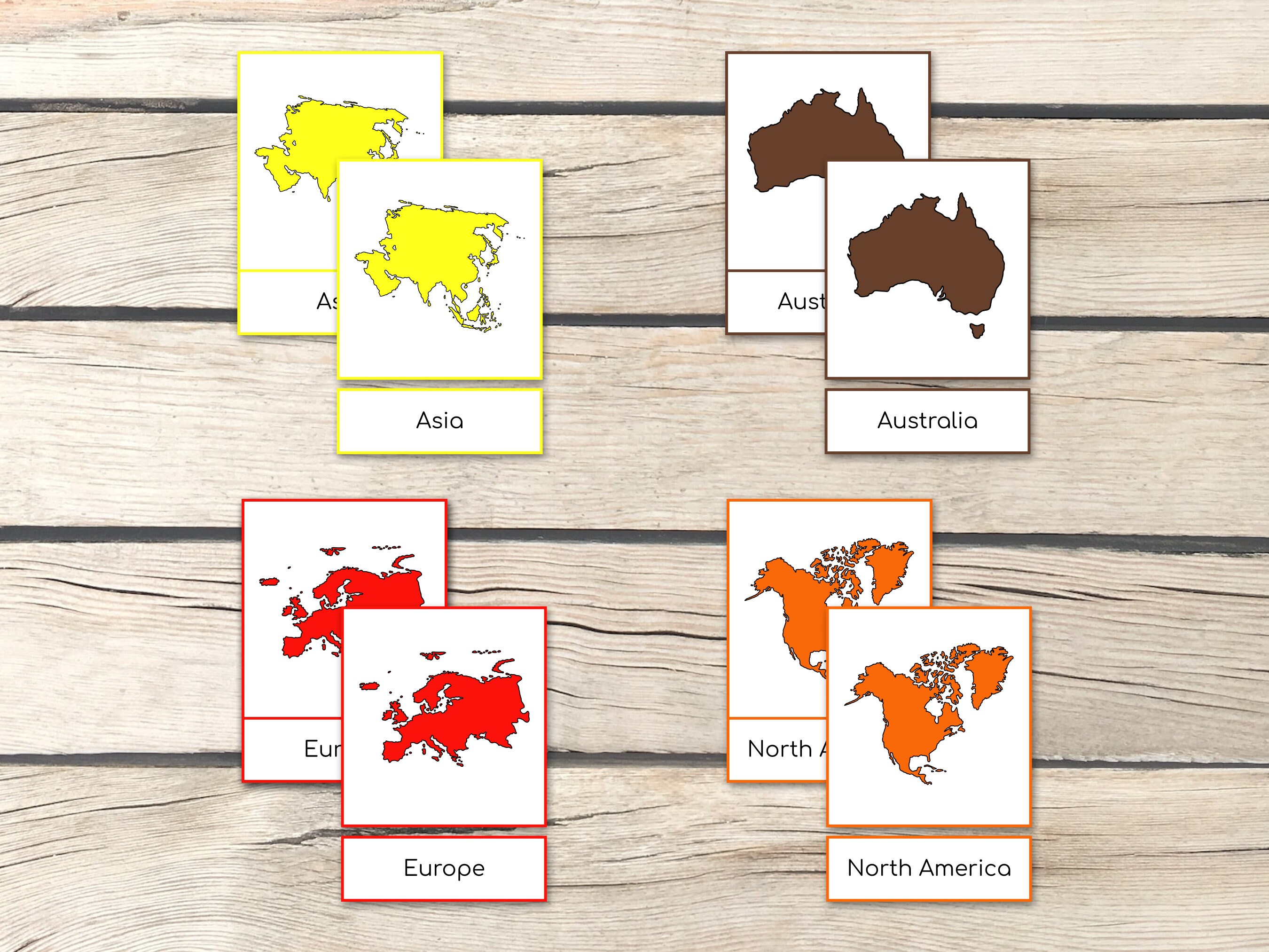 Continents Montessori Cards, Continents Cards, 3-part Cards ...