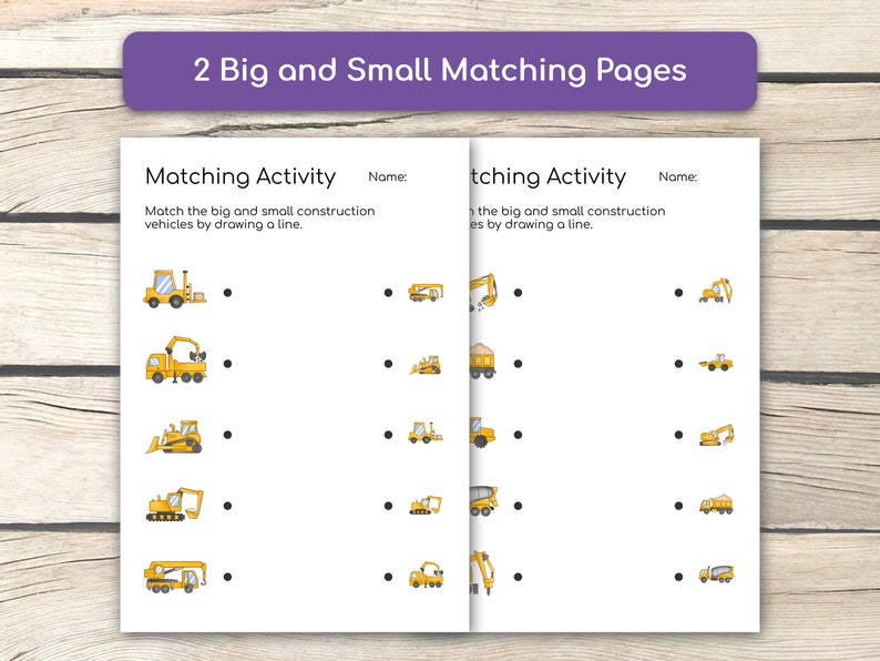 Construction Vehicles Matching Activity 5 Different Types Worksheet ...