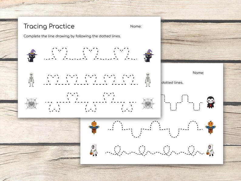 Halloween Tracing Practice: Preschool Handwriting Worksheets (PDF ...