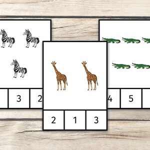 Counting Safari Animals 1 to 10 Montessori Cards Preschool Counting ...