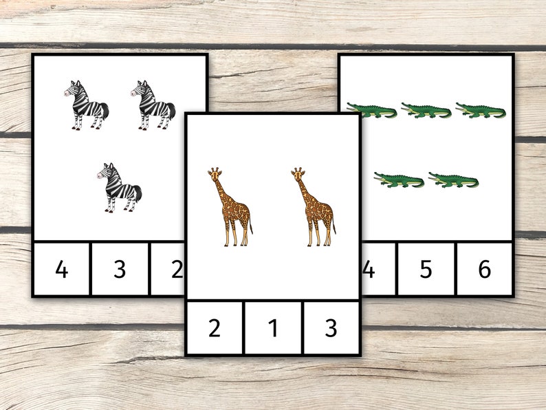 Counting Safari Animals 1 to 10 Montessori Cards Preschool Counting ...