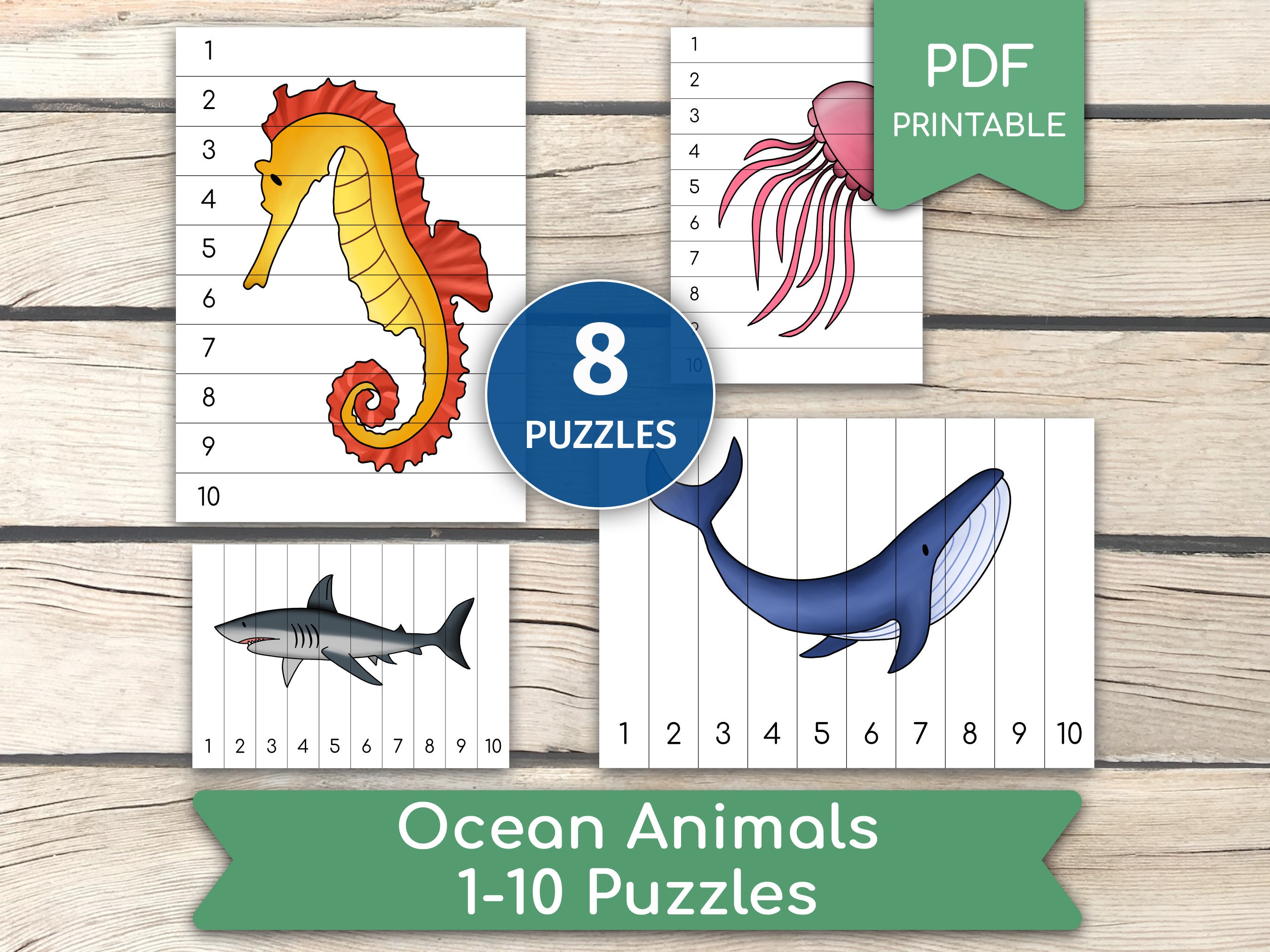 Ocean Animals 1-10 Puzzles, Ocean Animals Activity, Number Puzzles ...