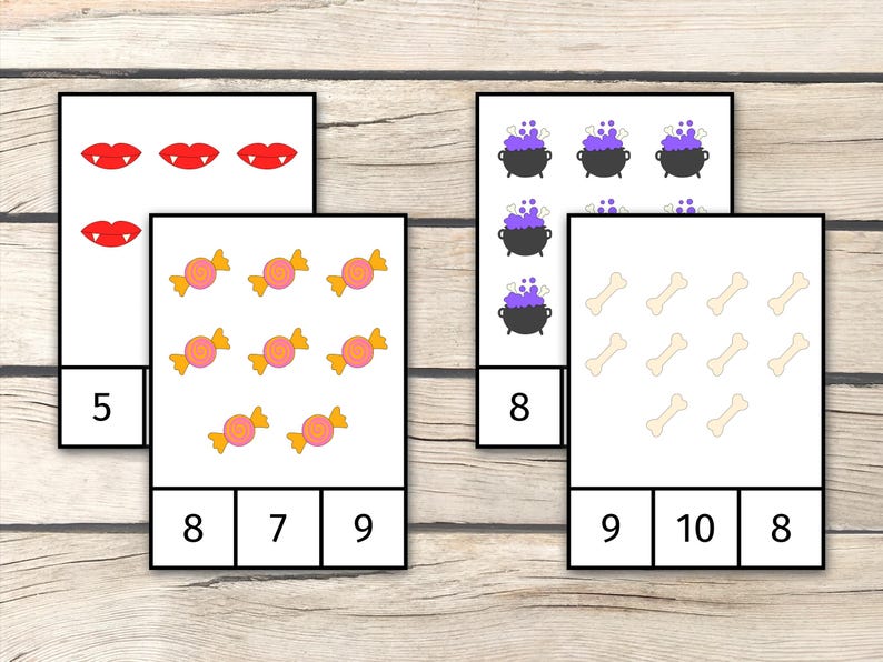 Counting Halloween (1 to 10), Montessori Cards, Preschool Counting ...
