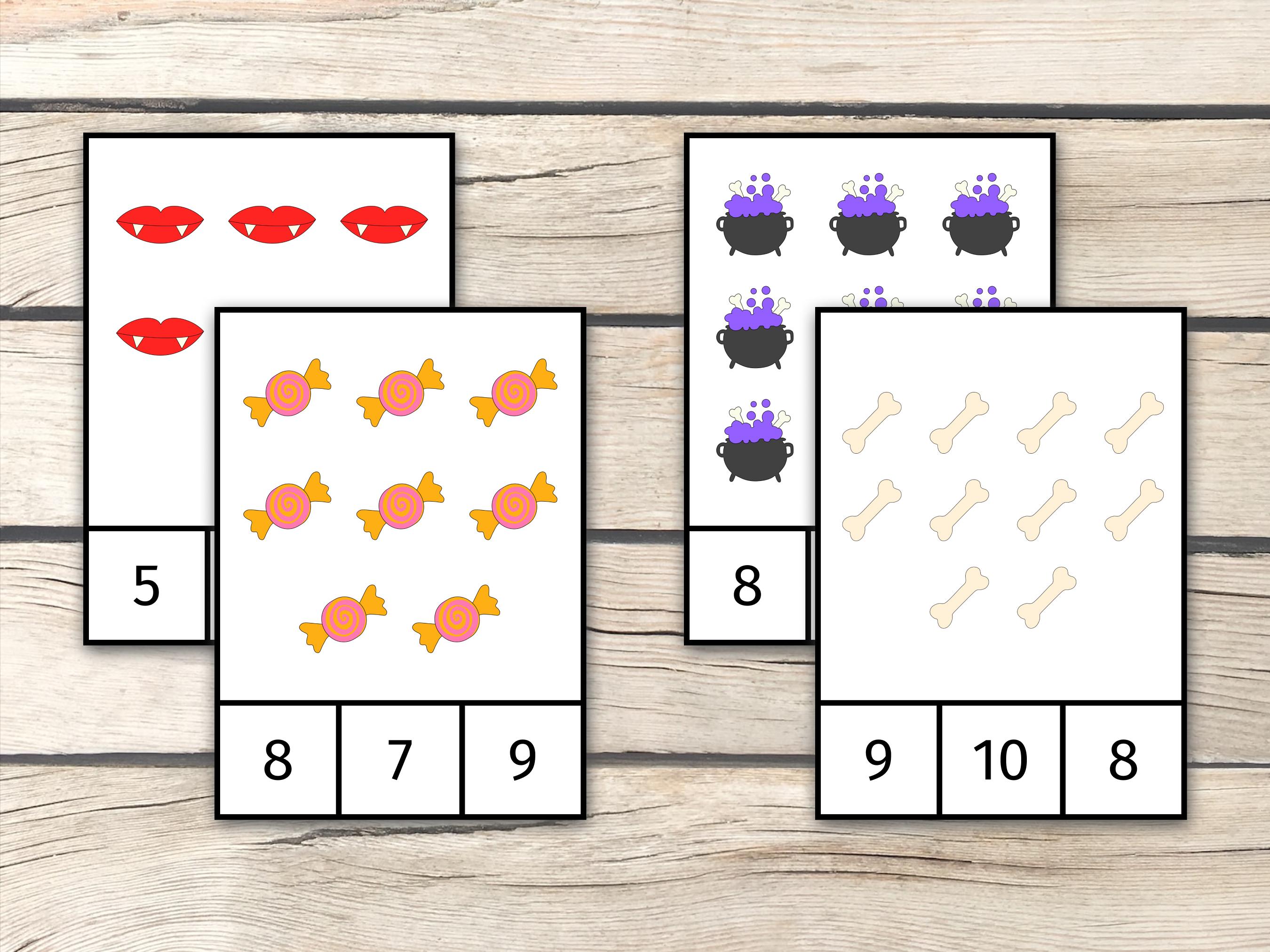 Counting Halloween (1 to 10), Montessori Cards, Preschool Counting ...