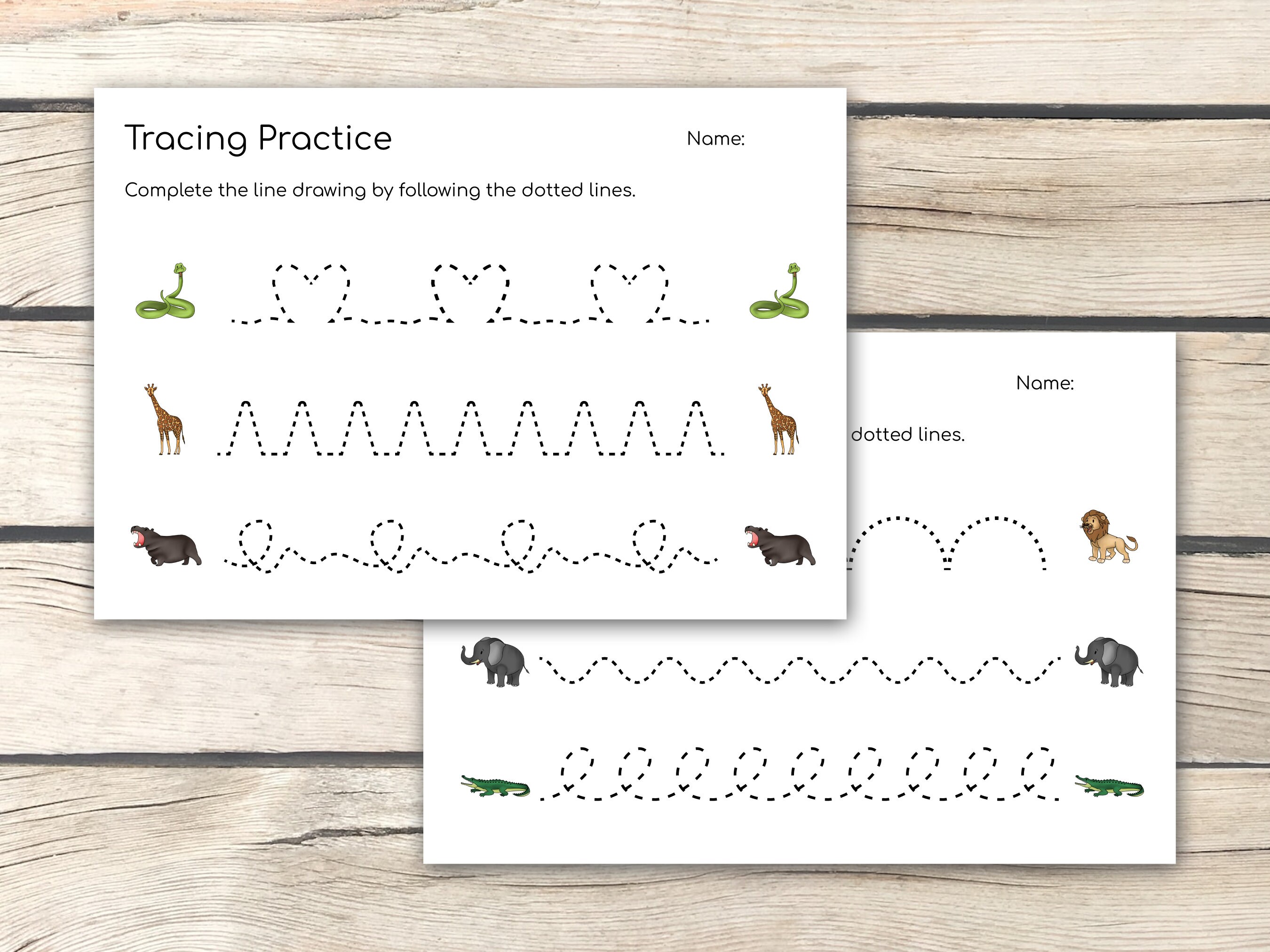 Safari Animals Line Tracing Practice: Preschool Handwriting (PDF ...