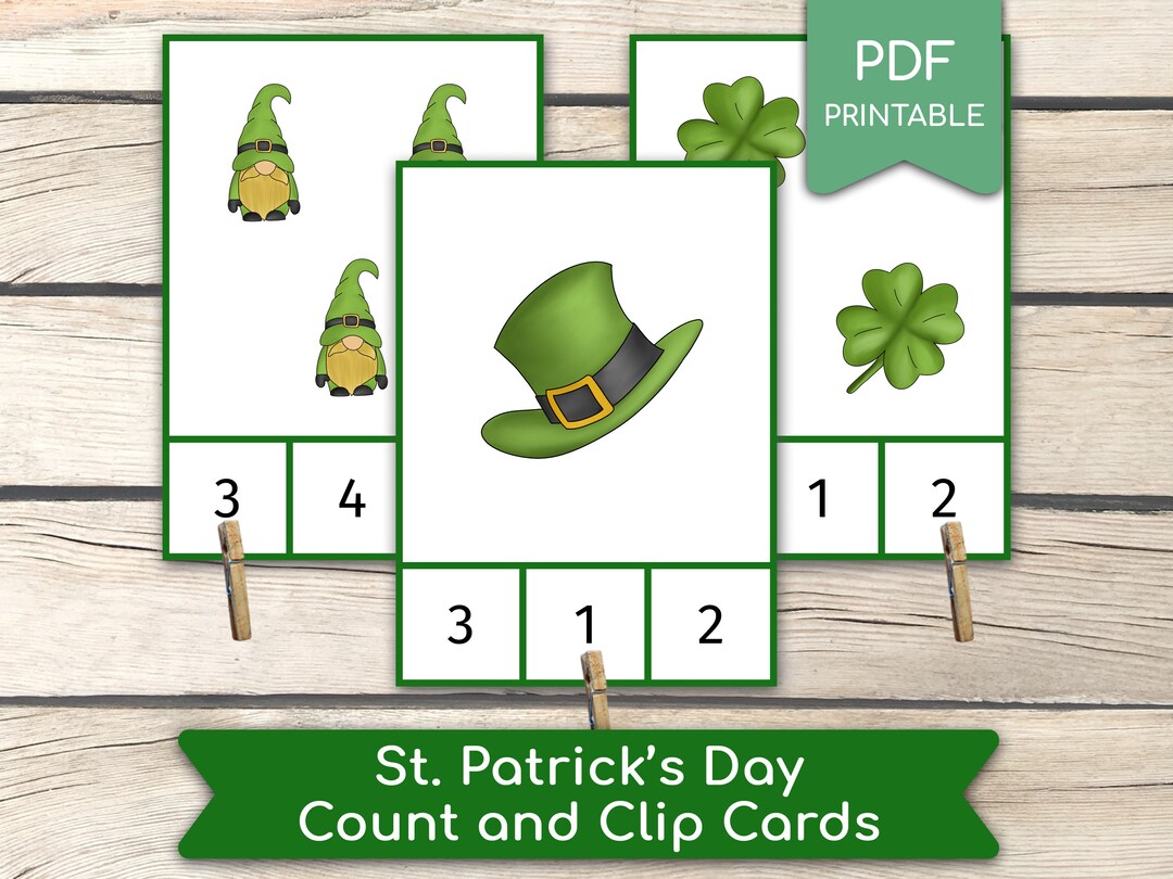 St. Patrick's Day Count and Clip Cards, 1 to 10 Montessori Cards ...