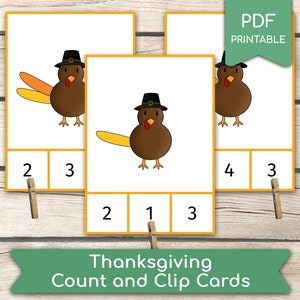 Counting Thanksgiving 1 to 10 Montessori Cards Preschool Counting ...