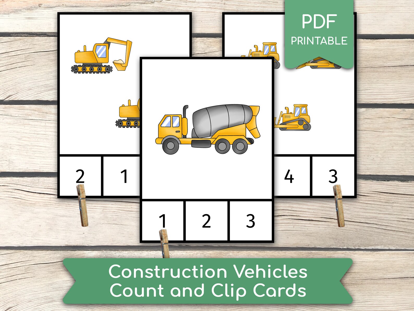 Counting Construction Vehicles 1 to 10 Montessori Cards Preschool ...
