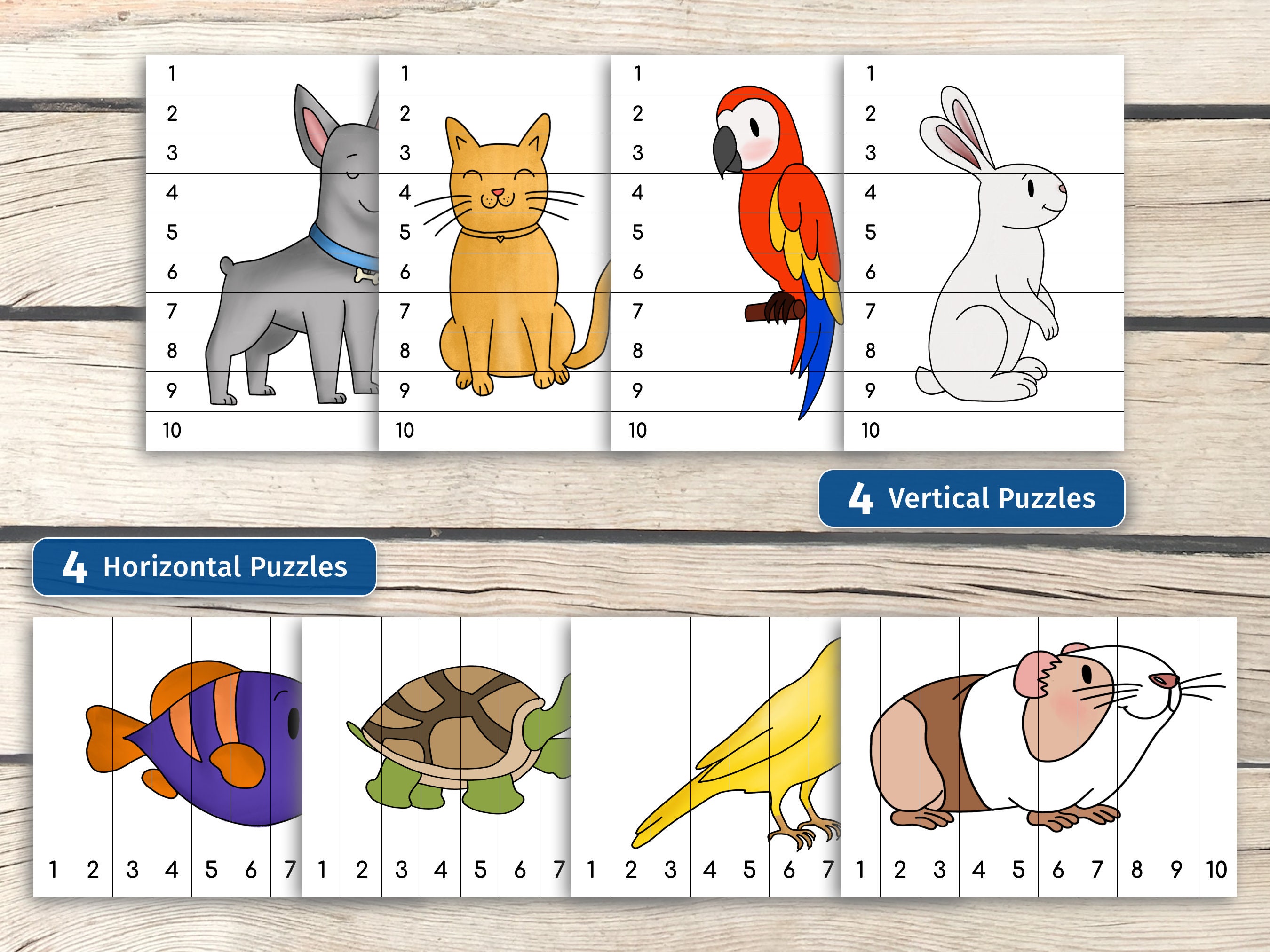 Pet Animals 1-10 Puzzles, Pet Animals Activity, Toddler Number Puzzles ...