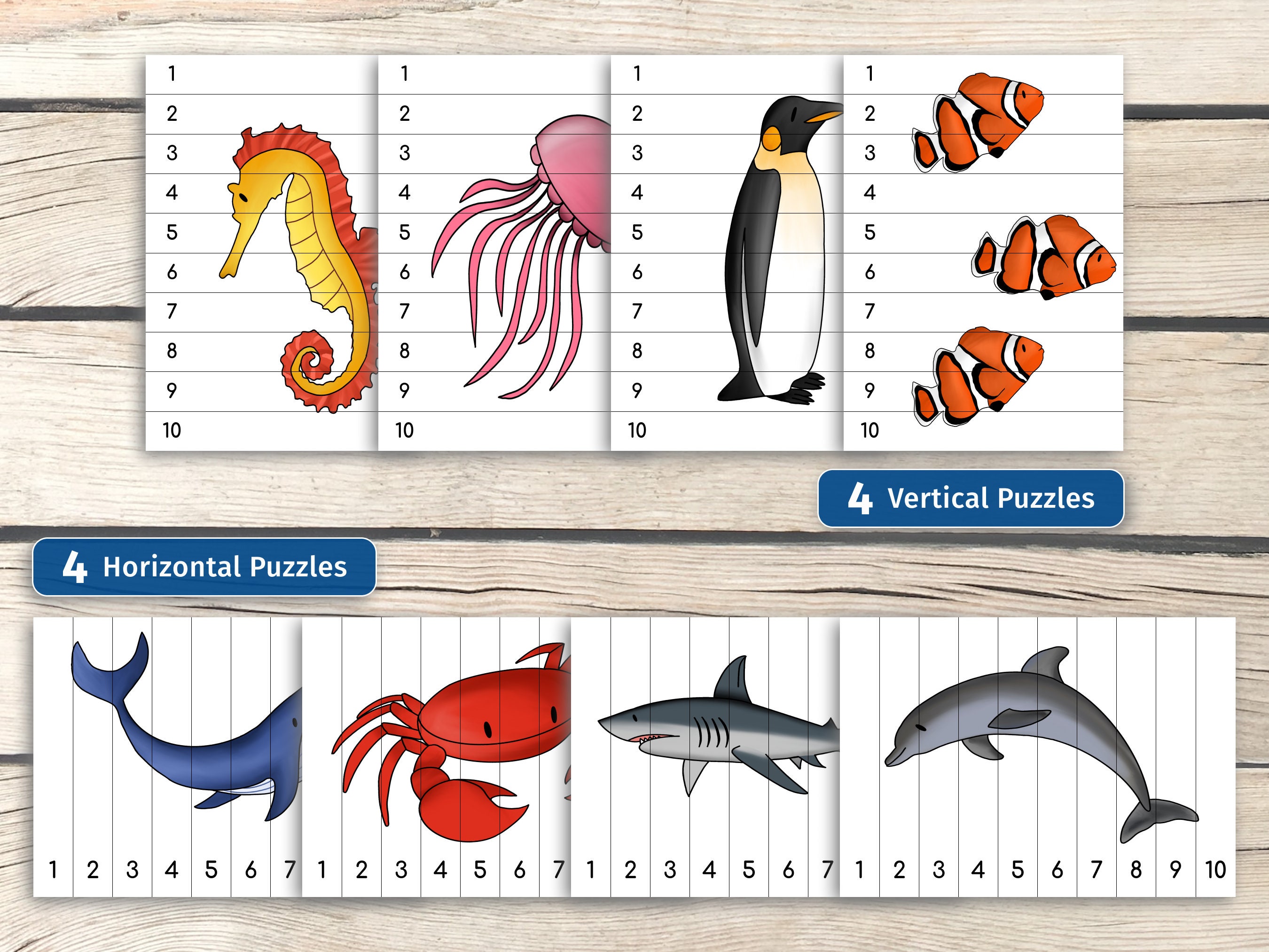 Ocean Animals 1-10 Puzzles, Ocean Animals Activity, Number Puzzles ...