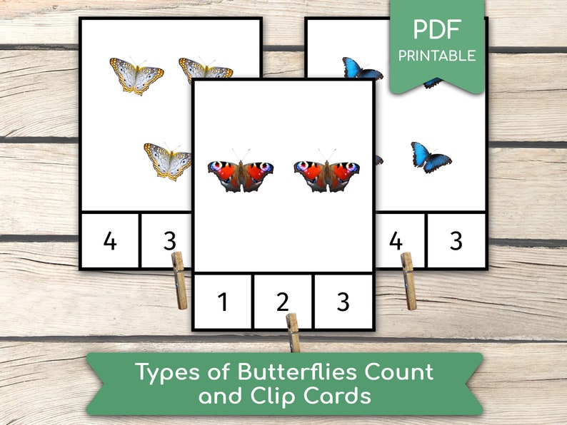 Counting Types of Butterflies 1 to 10, Montessori Cards, Preschool ...