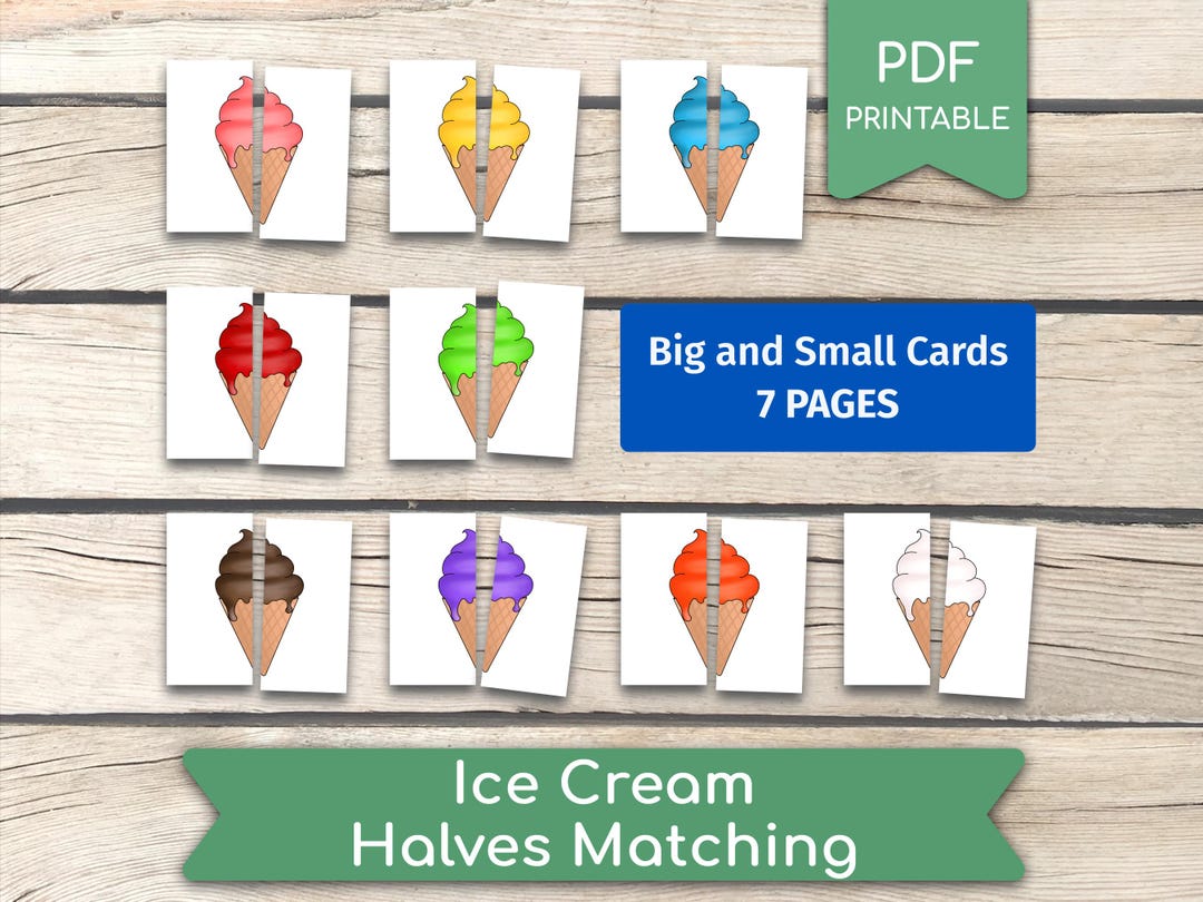 Ice Cream Halves Matching Game: Preschool Learning Activity (PDF ...