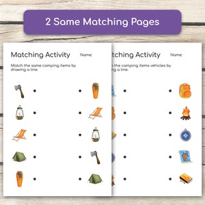 Camping Matching Activity 5 Different Types Worksheet • 10 Pages ...