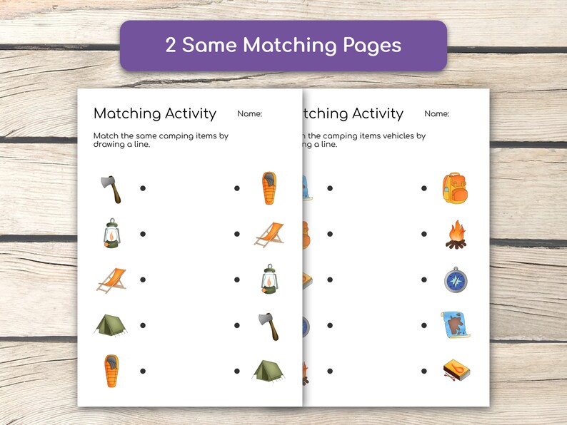 Camping Matching Activity 5 Different Types Worksheet • 10 Pages ...