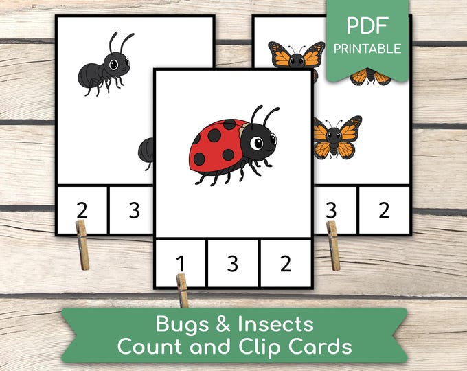 Counting Insects Bugs Clip Cards • Montessori Math Printable (1-20 ...