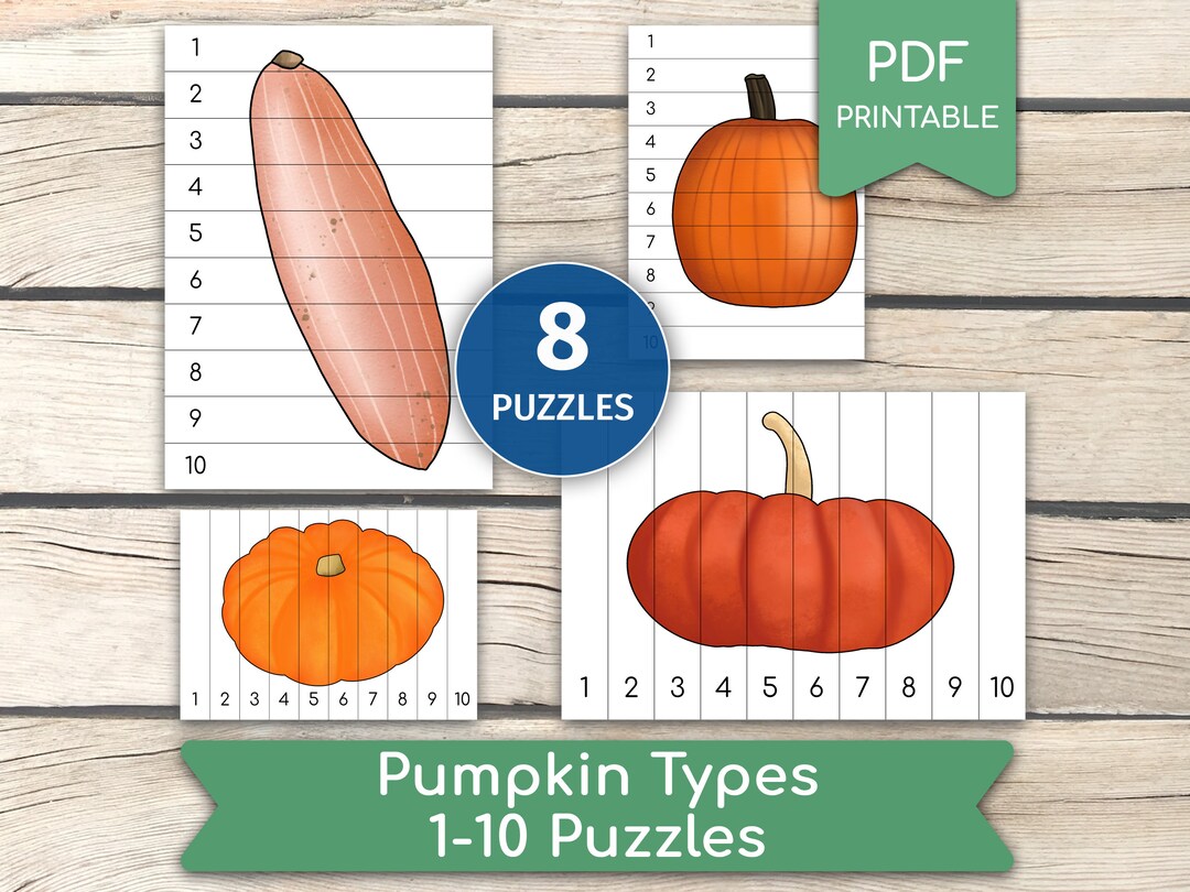 Pumpkin Types 1-10 Puzzles, Pumpkin Types Number Puzzles, Puzzles for ...