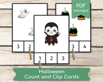 Halloween Montessori Counting Cards: Preschool Learning Activity (PDF ...