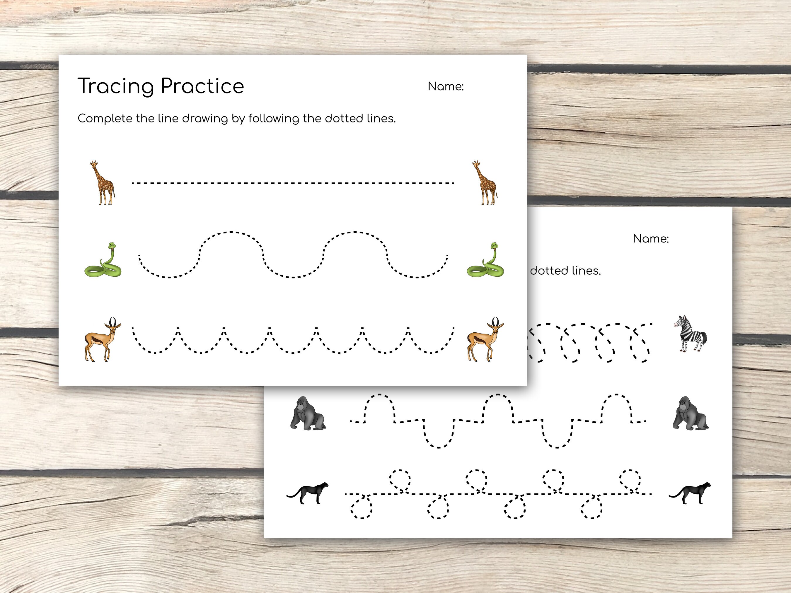 Preschool Line Tracing Practice, Safari Animals Pre-writing Activities ...