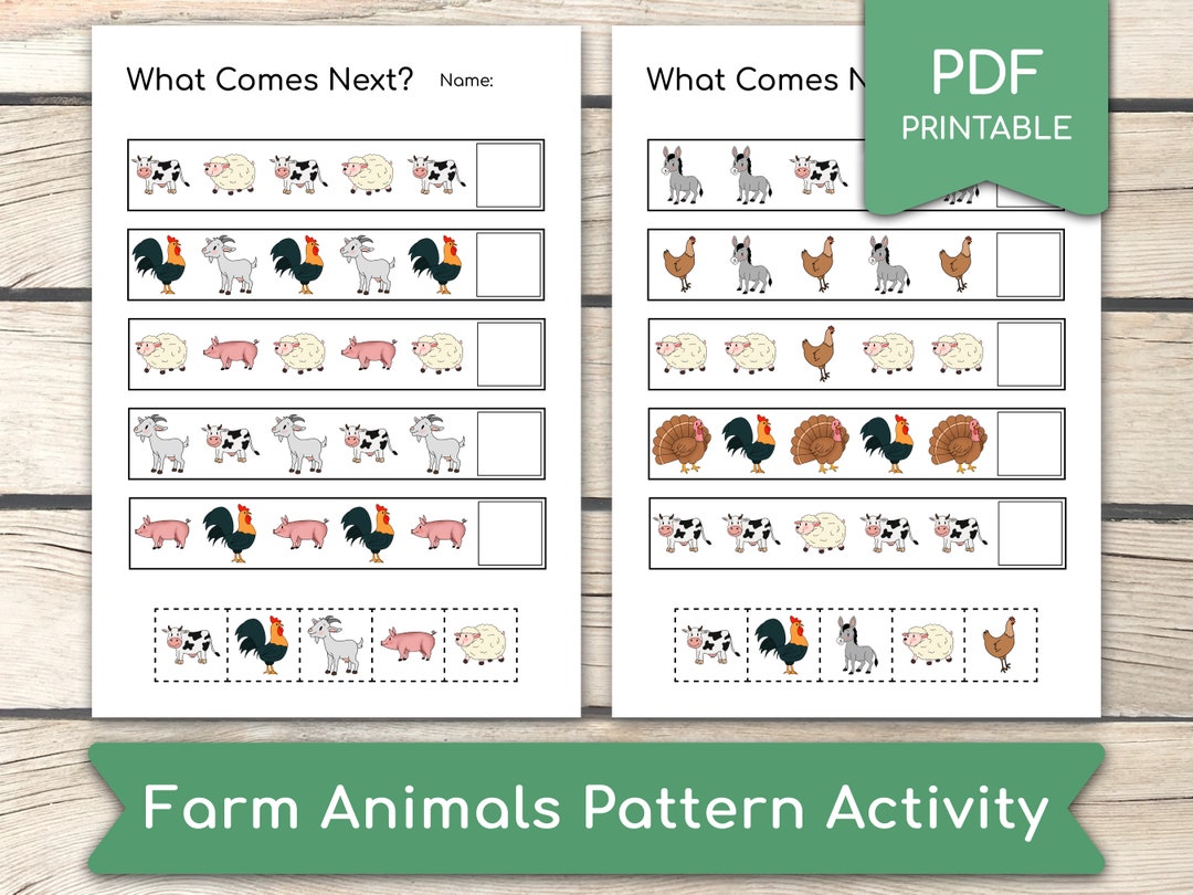 WHAT COMES NEXT Farm Animals Worksheet Pattern Activity - Etsy