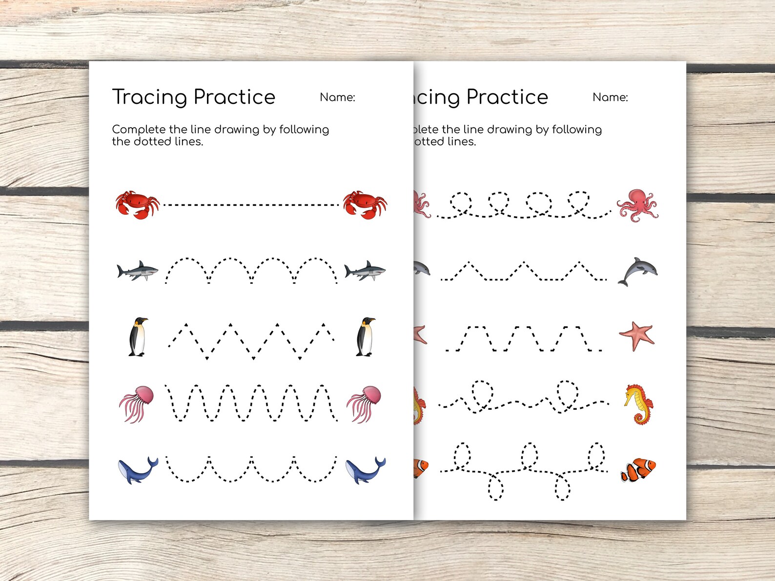 Preschool Line Tracing Practice, Ocean Animals Pre-writing Activities ...