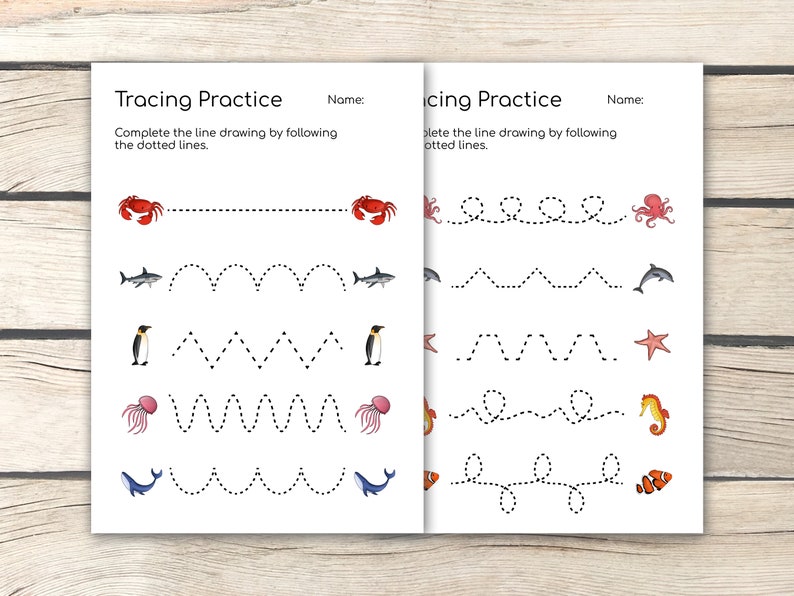 Preschool Line Tracing Practice, Ocean Animals Pre-writing Activities ...