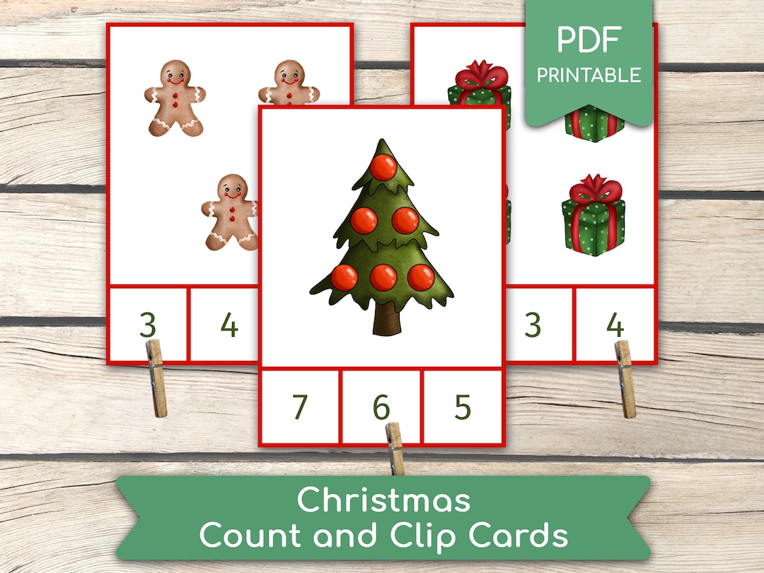 Counting Christmas Cards 1 to 10, Montessori Cards, Preschool Counting ...