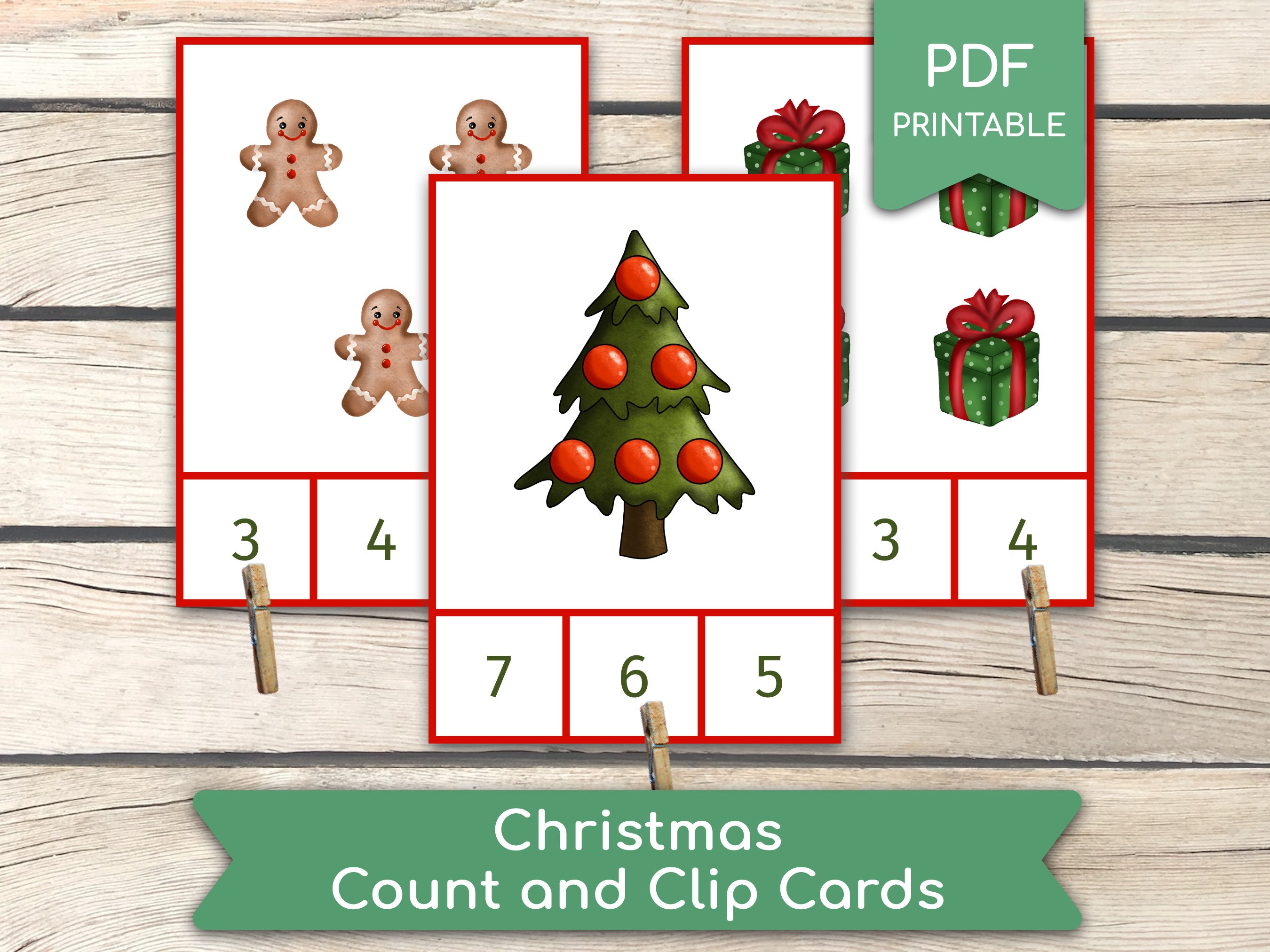 Counting Christmas Cards 1 to 10, Montessori Cards, Preschool Counting ...