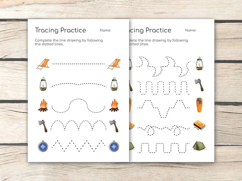 Preschool Line Tracing Practice, Camping Pre-writing Activities 8 Pages ...