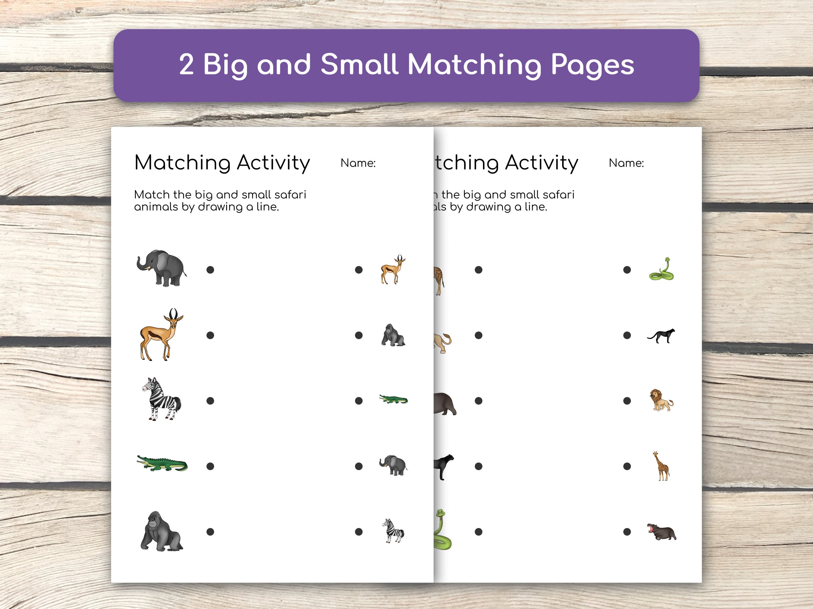 Safari Animals Matching Game: Preschool Kindergarten Activity (PDF ...