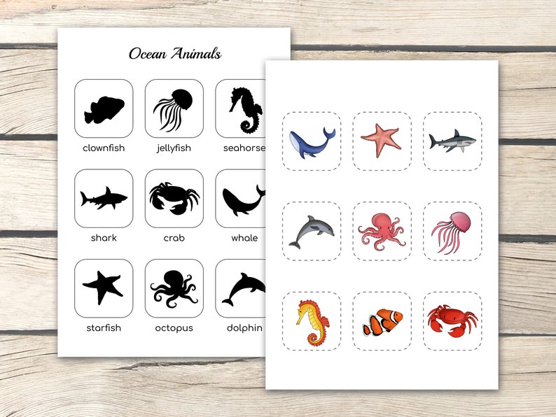 Ocean Animals Shadow Matching Game, Ocean Animals Worksheet, Matching ...