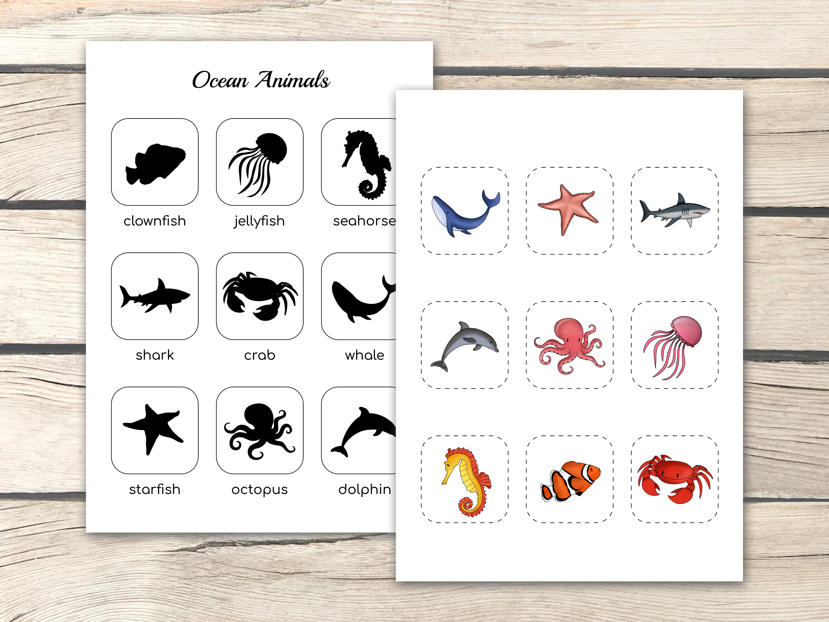 Ocean Animals Shadow Matching Game, Ocean Animals Worksheet, Matching ...