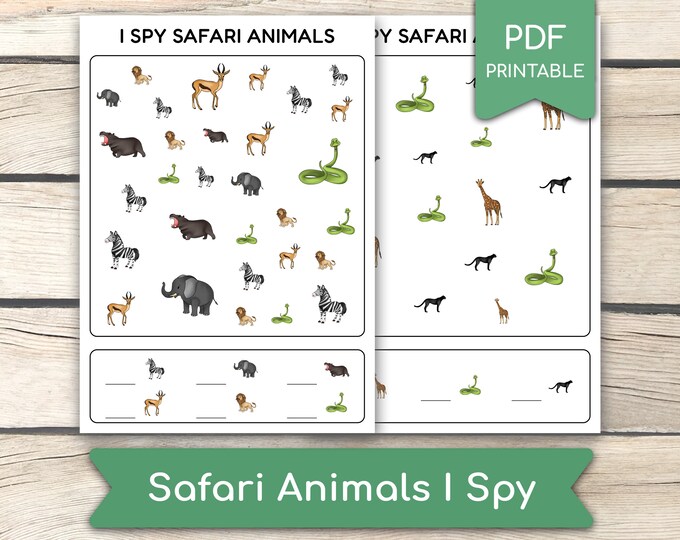 Safari Animals I Spy Worksheet: Preschool Activity (PDF Printables) - Etsy