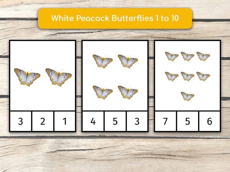 Counting Types of Butterflies 1 to 10, Montessori Cards, Preschool ...