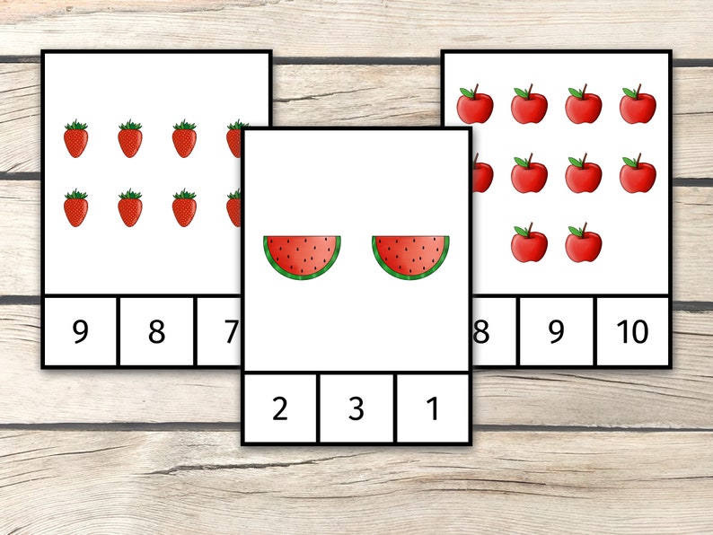 Counting Fruits 1 to 10, Montessori Cards, Preschool Counting Activity ...
