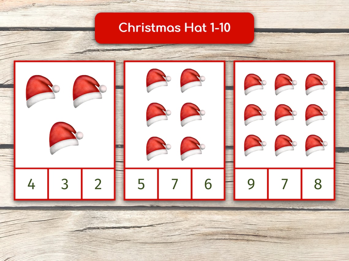 Counting Christmas Cards (1 to 10), Montessori Cards, Preschool ...