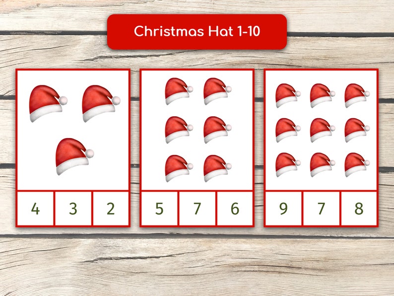 Counting Christmas Cards (1 to 10), Montessori Cards, Preschool ...
